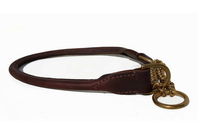 Rolled leather half-check collar - BRASS – WoofStar Shop